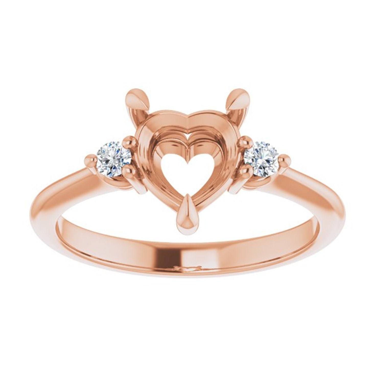 Three Stone Heart Shape Semi Mount Ring 14k White Gold, 3 Stone Heart ...