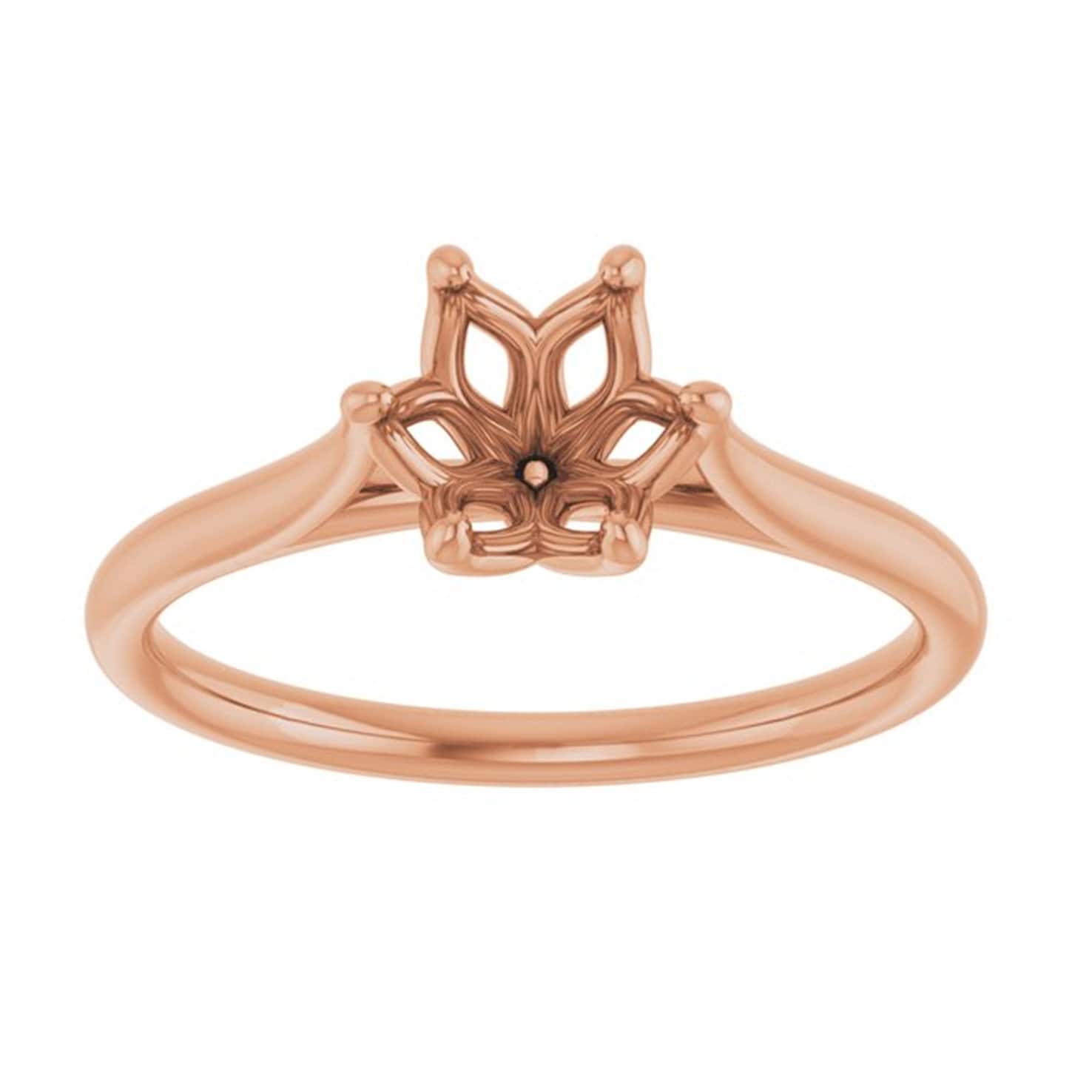 Lotus Round Mount Ring 14k Rose Gold, Solitaire Round Semimount Ring ...
