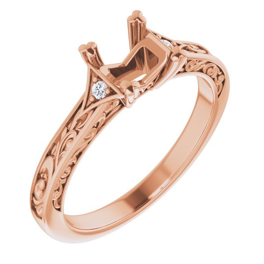 Filigree Semi Mount Ring 14k Rose Gold, Lacy Diamond Mount Ring ...