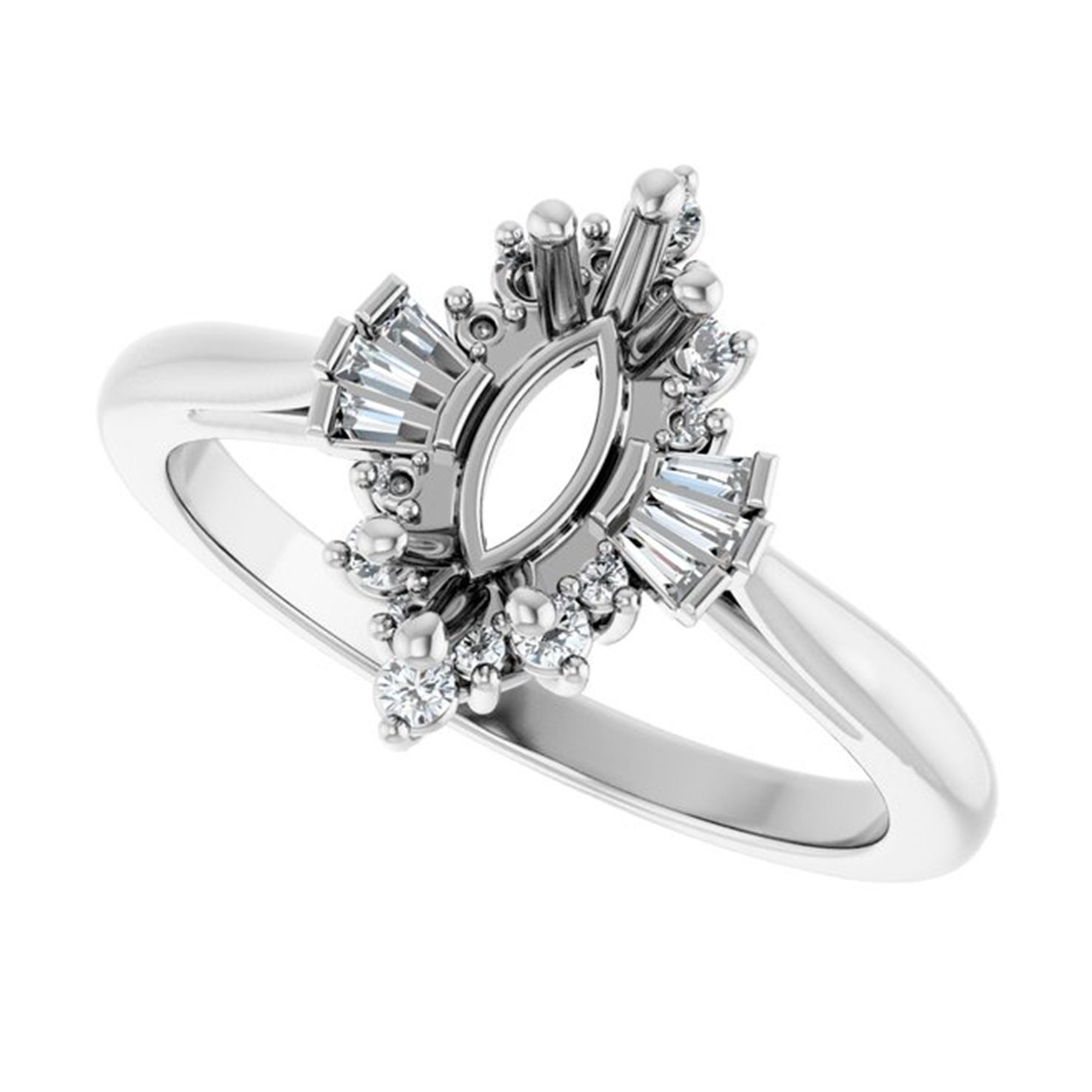 Halo Marquise Shape Semi Mount Ring Platinum, Scatter Marquise Diamond ...