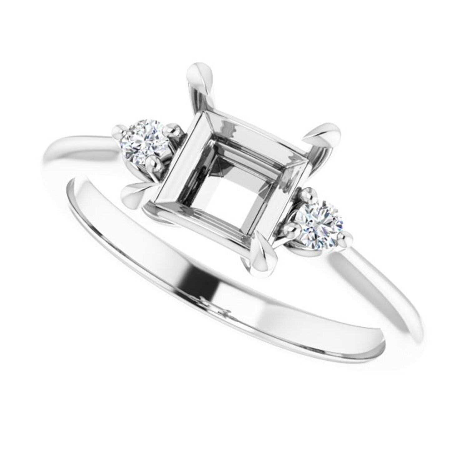 Three Stone Princess Cut Semi Mount Ring Platinum, 3 Stone Square Mount ...