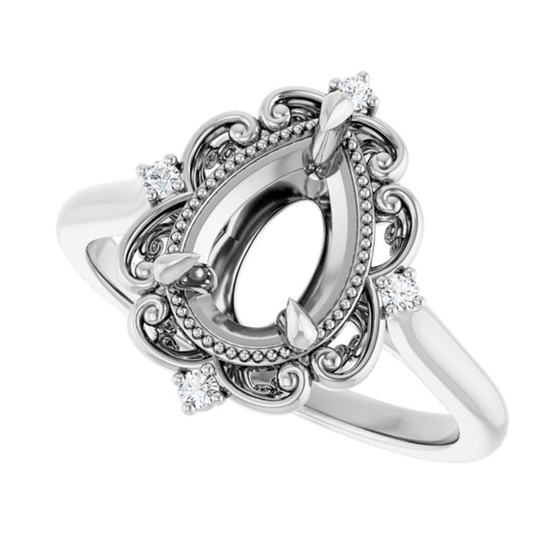 Victorian Pear Mount Ring Platinum, Vintage Tear Drop Semi Mount Ring ...