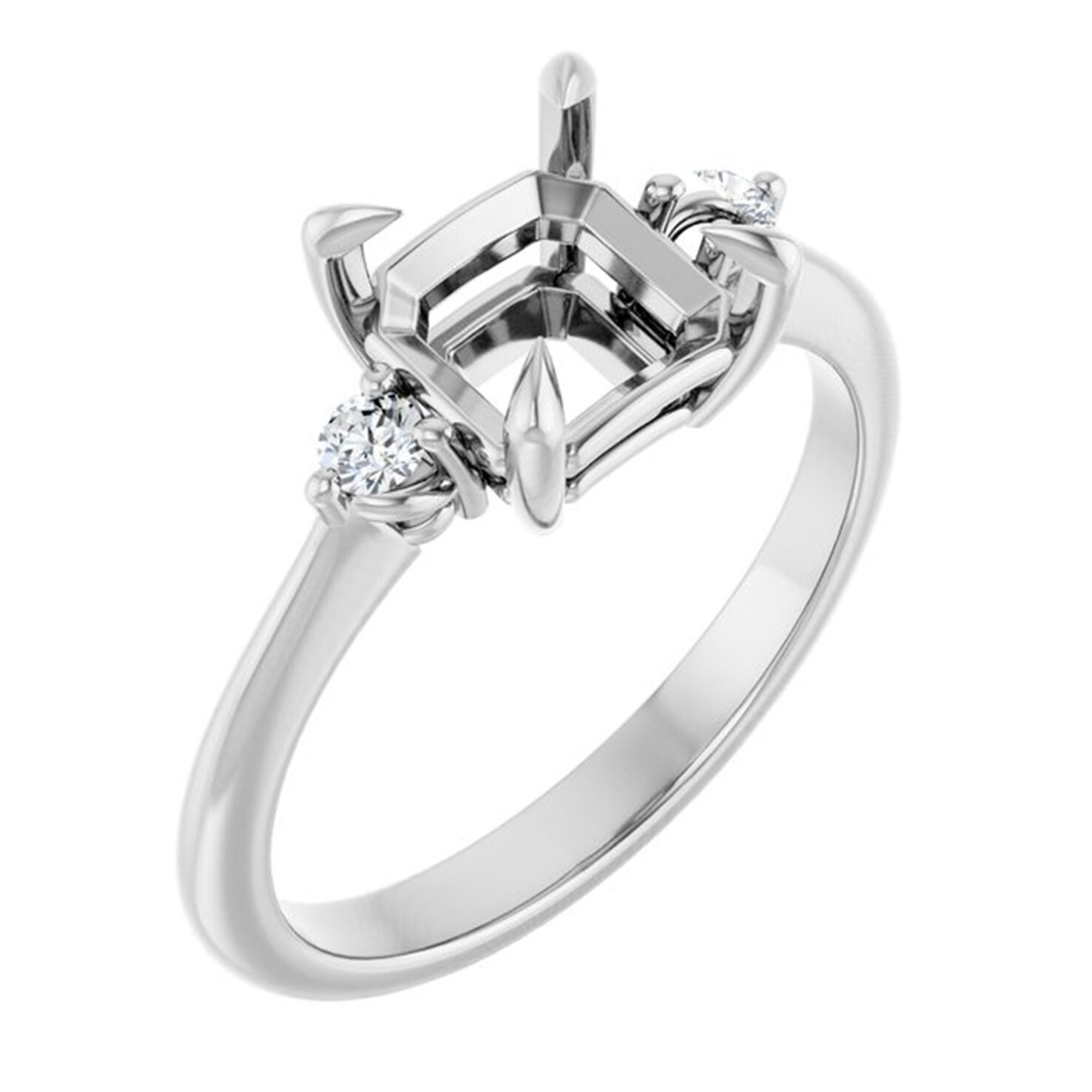 Three Stone Asscher Shape Semi Mount Ring 14k White Gold, 3 Stone ...