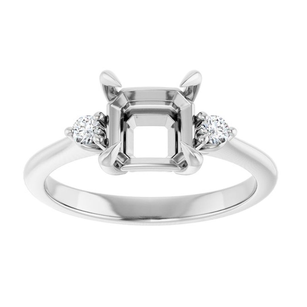 Three Stone Asscher Shape Semi Mount Ring 14k White Gold, 3 Stone ...