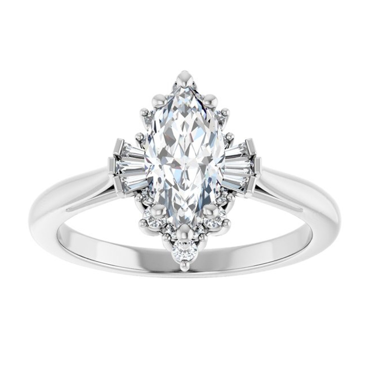 Halo Marquise Shape Semi Mount Ring Platinum, Scatter Marquise Diamond ...