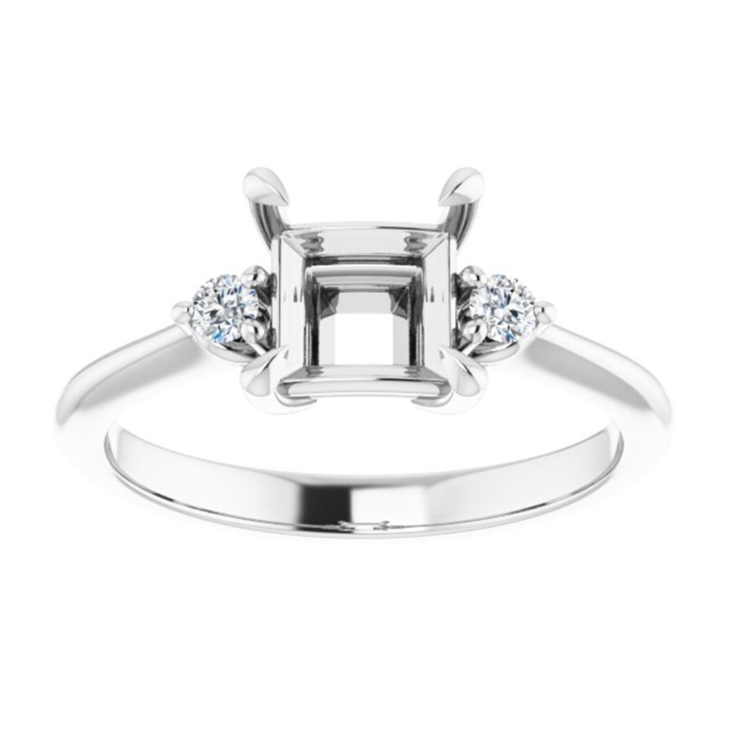 Three Stone Princess Cut Semi Mount Ring Platinum, 3 Stone Square Mount ...