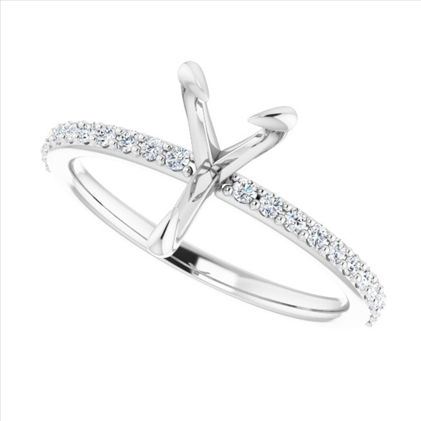 Heart Shape Semi Mount Ring 14K White Gold, Dainty Heart Diamond Mount ...