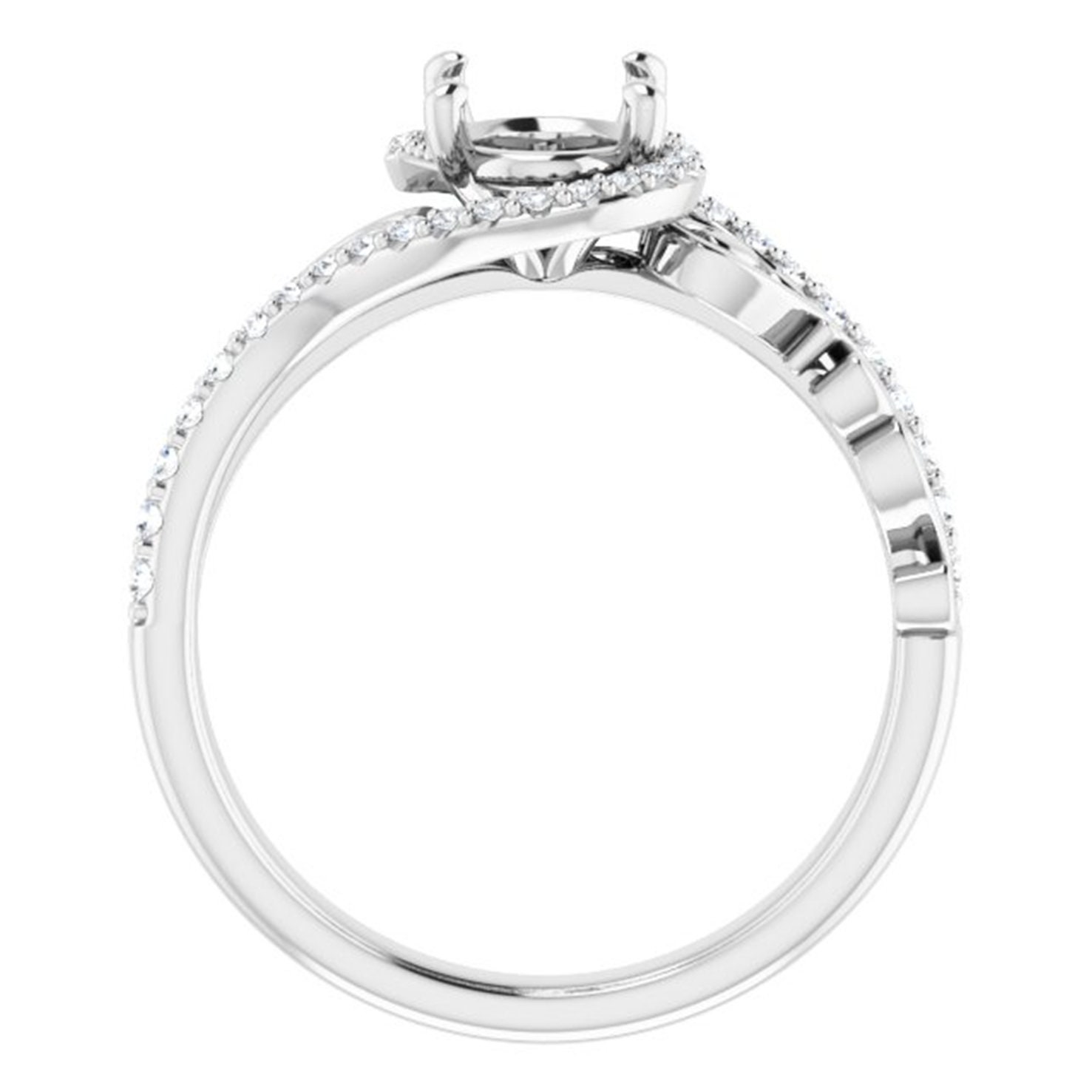 Sculptural Oval Shape Semi Mount Ring 14k Rose Gold, Scroll Diamond ...