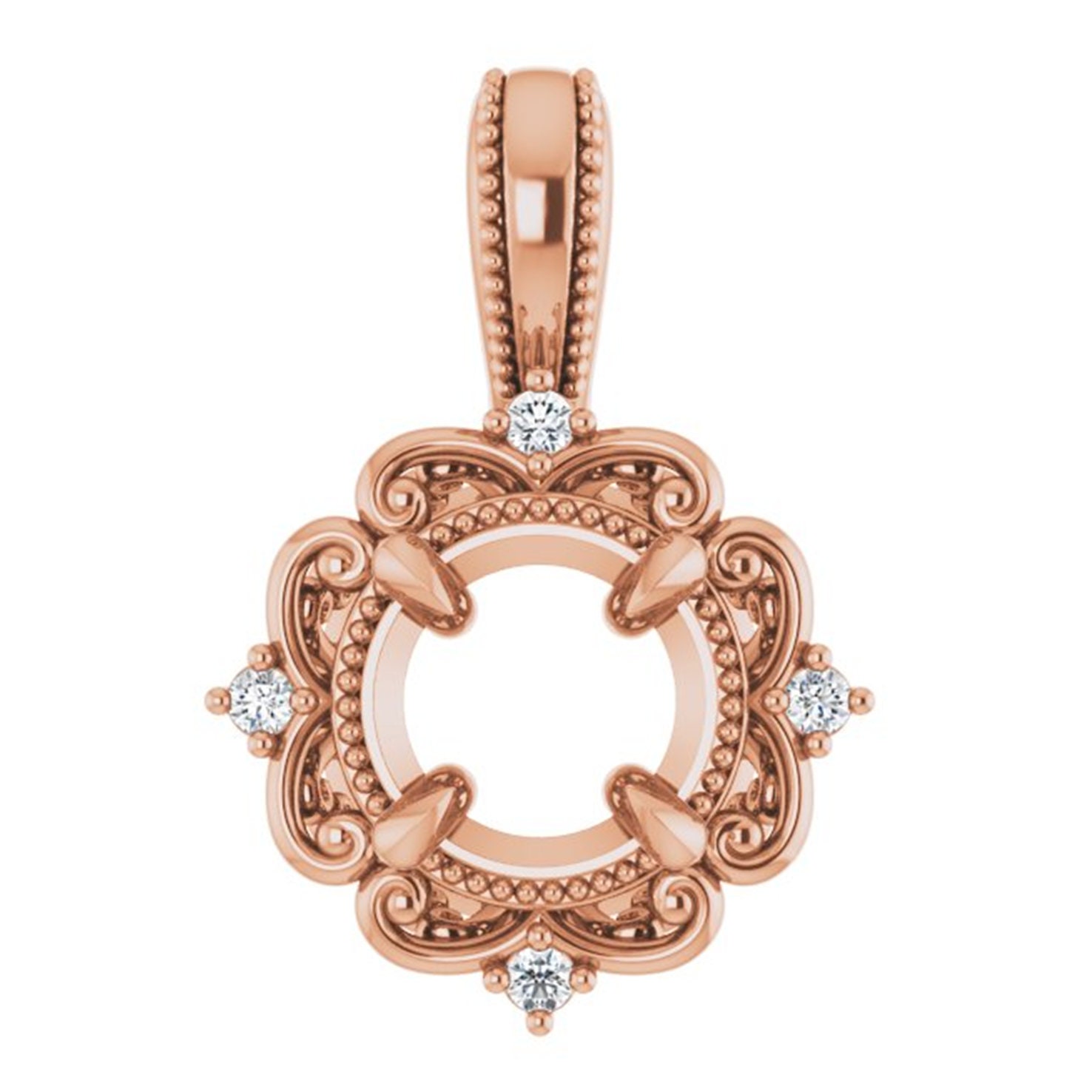 Vintage Round Mount Pendant Platinum, Victorian Round Diamond Mount ...