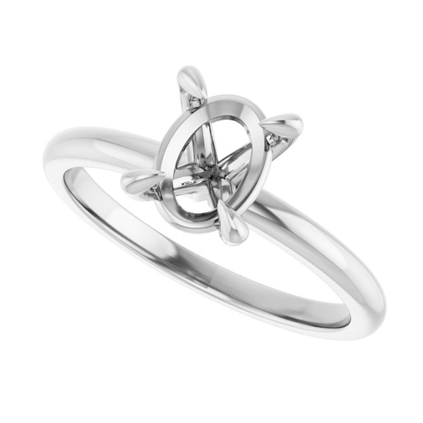 Four Claw Solitaire Oval Mount Ring 14k White Gold, Flush Dainty Oval Mount Ring, 4 Prongs Oval ...