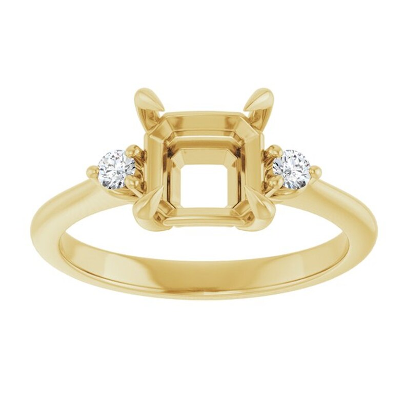 Three Stone Asscher Shape Semi Mount Ring 14k White Gold, 3 Stone ...