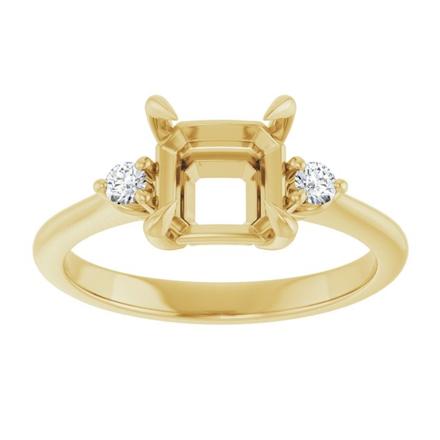 Three Stone Asscher Shape Semi Mount Ring 14k White Gold, 3 Stone ...