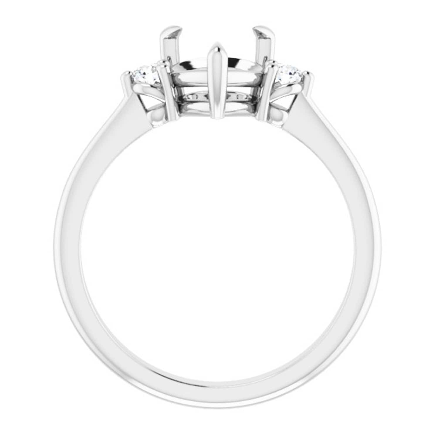 Three Stone Heart Shape Semi Mount Ring 14k White Gold, 3 Stone Heart ...