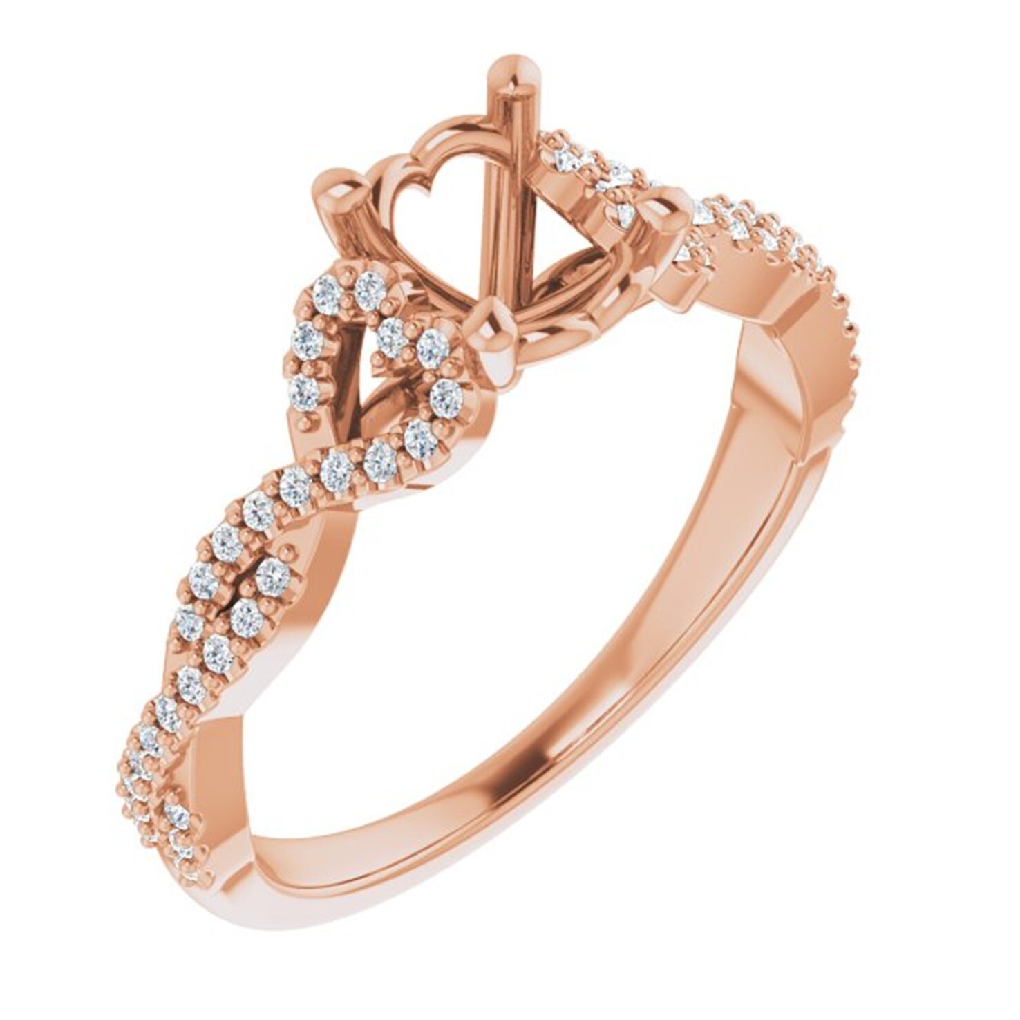 Heart Infinity Round Diamond Mount Ring 14k White Gold, Swirl Round ...