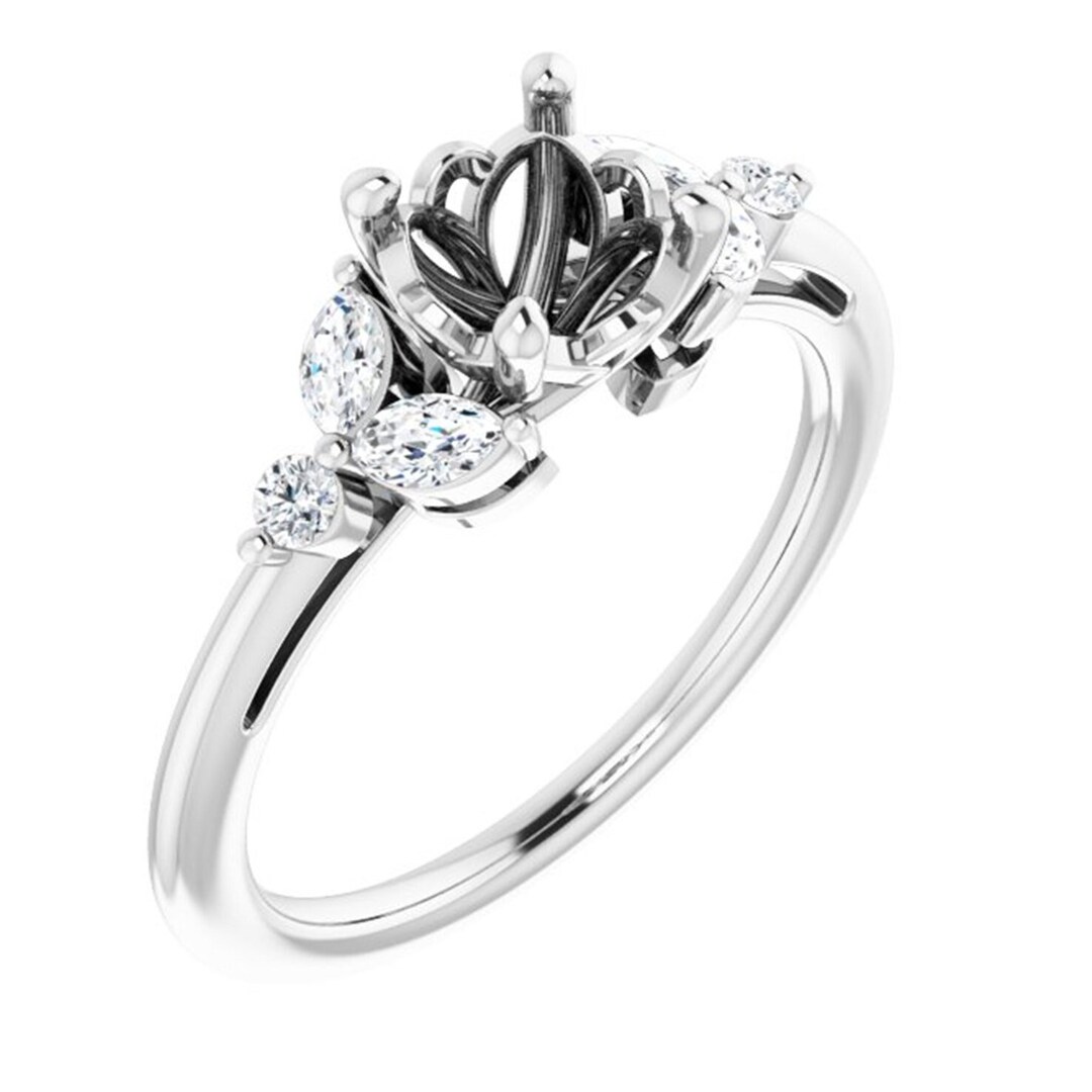 Trillium Diamond Mount Ring 14k White Gold, Minimalist Semi Mount Ring ...
