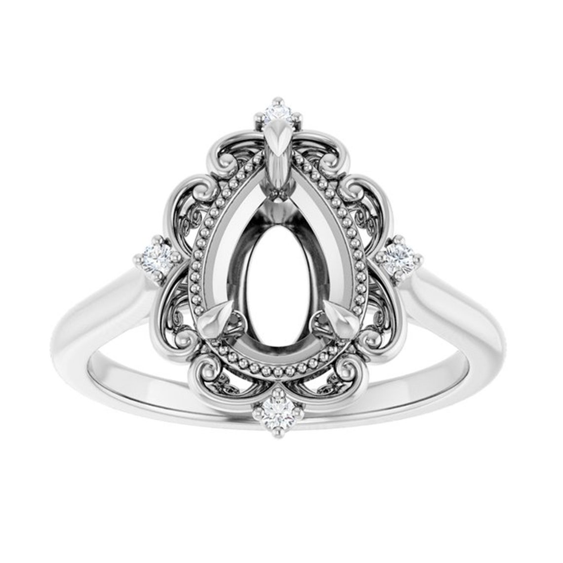 Victorian Pear Mount Ring Platinum, Vintage Tear Drop Semi Mount Ring ...