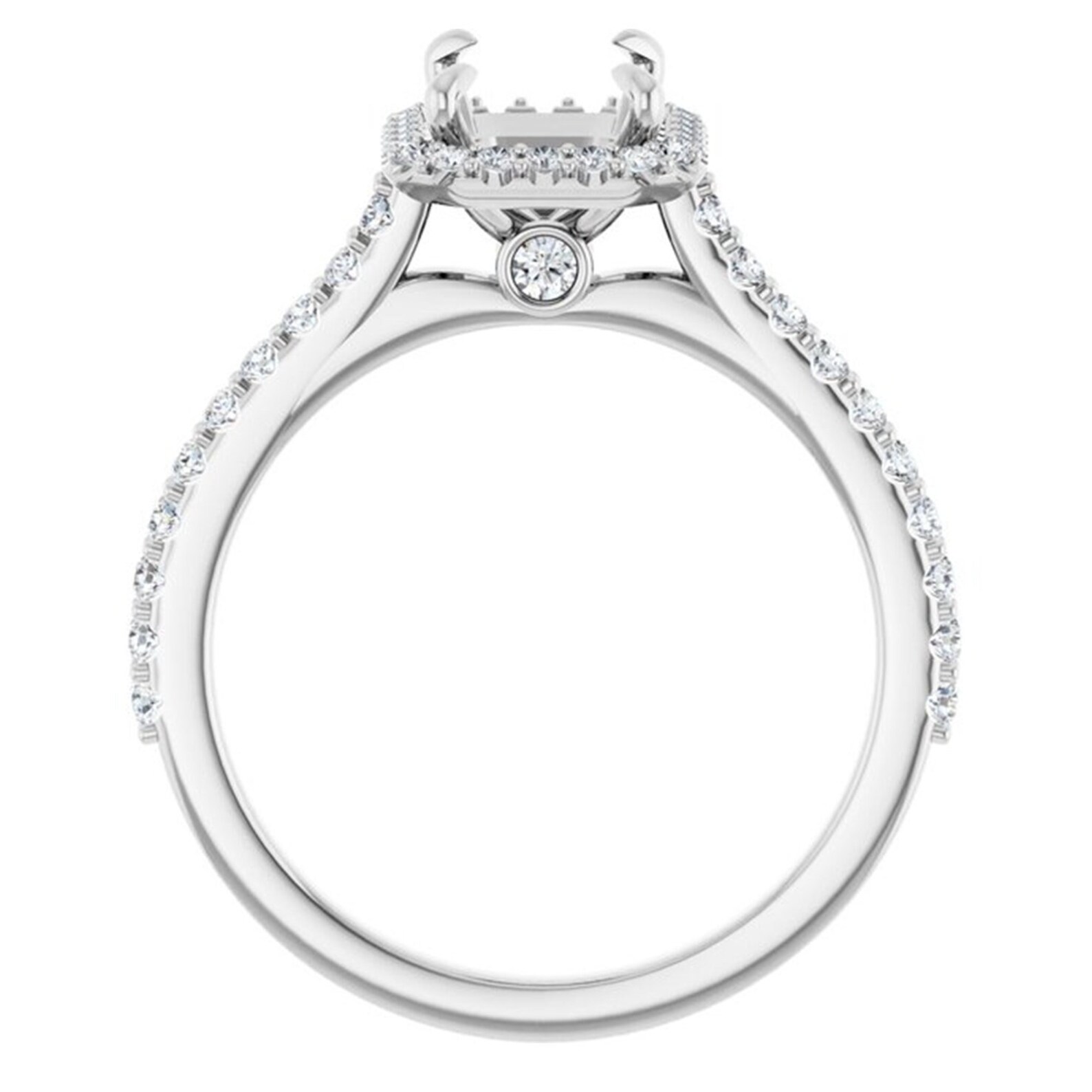 Halo Emerald Shape Diamond Semi Mount Ring 14k White Gold, Halo Emerald ...