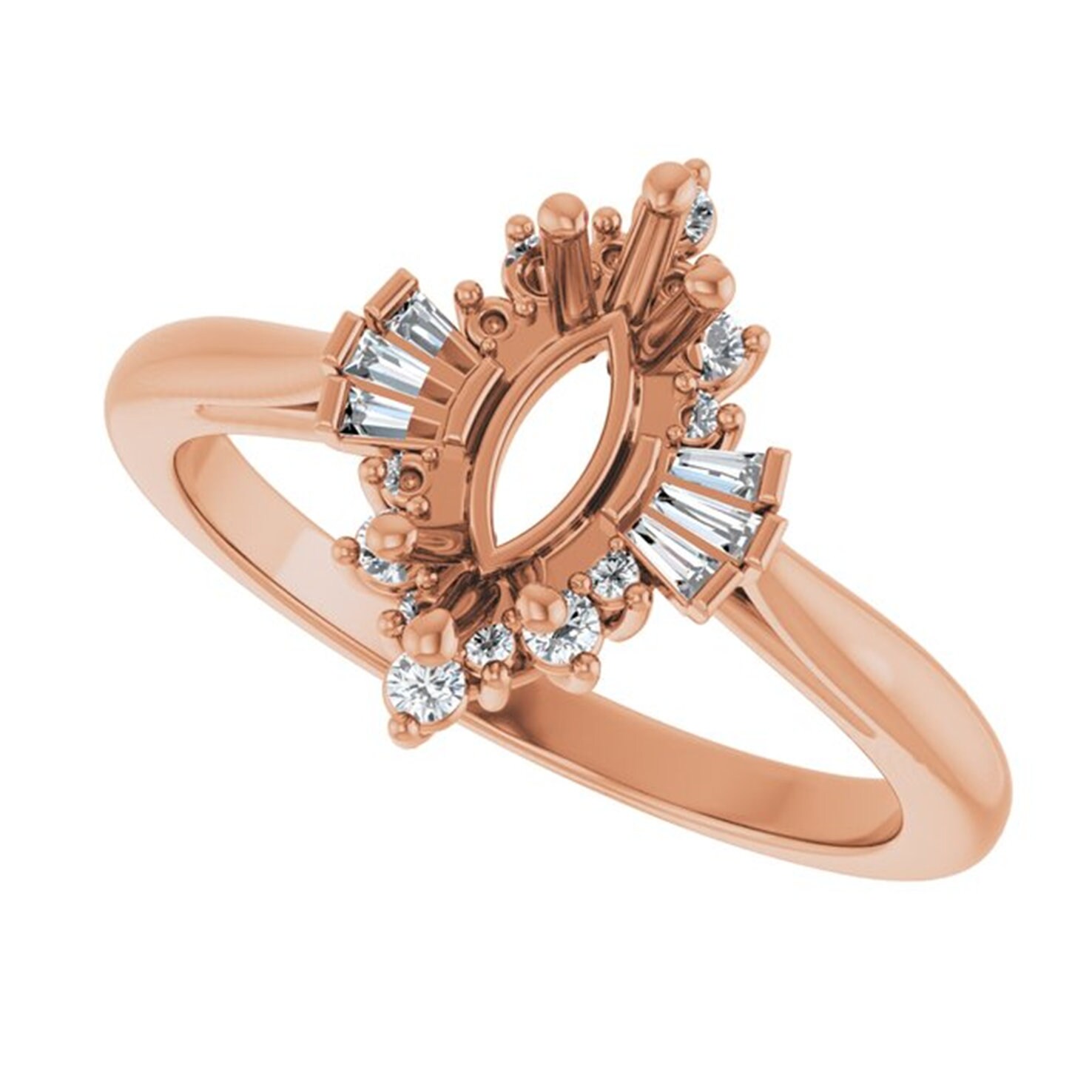 Halo Marquise Shape Semi Mount Ring Platinum, Scatter Marquise Diamond ...