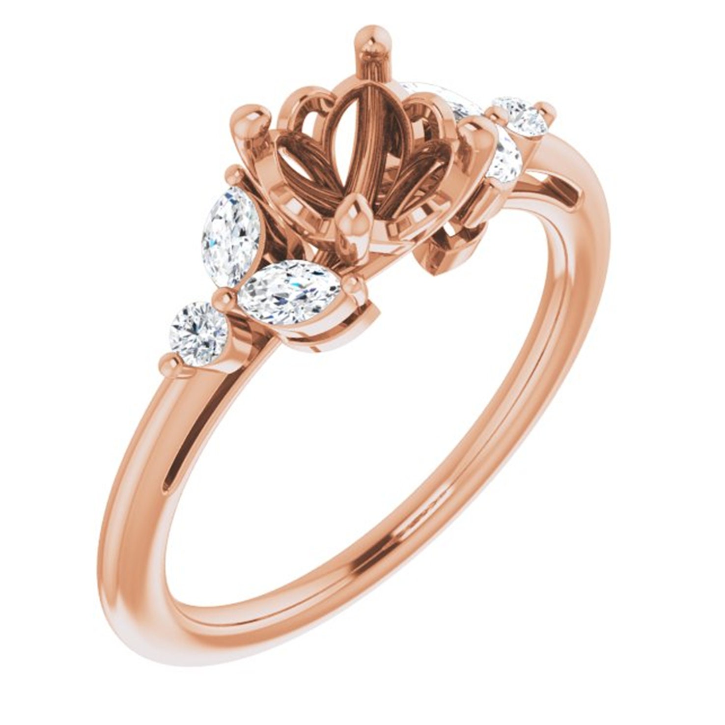 Trillium Diamond Mount Ring 14k White Gold, Minimalist Semi Mount Ring ...