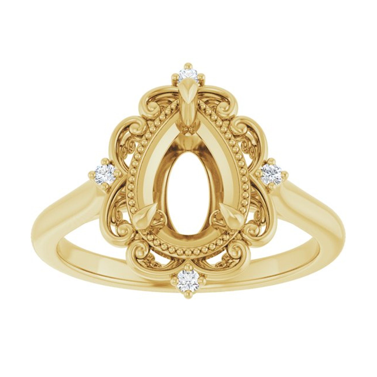 Victorian Pear Mount Ring Platinum, Vintage Tear Drop Semi Mount Ring ...