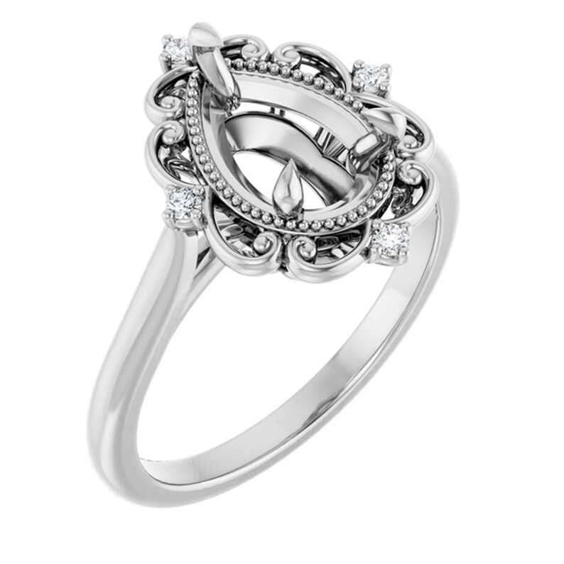 Victorian Pear Mount Ring Platinum, Vintage Tear Drop Semi Mount Ring ...