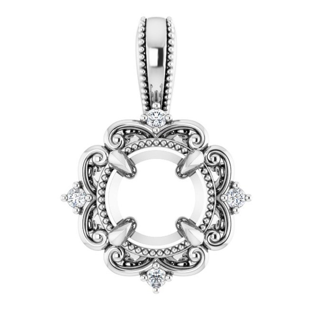 Vintage Round Mount Pendant Platinum, Victorian Round Diamond Mount ...