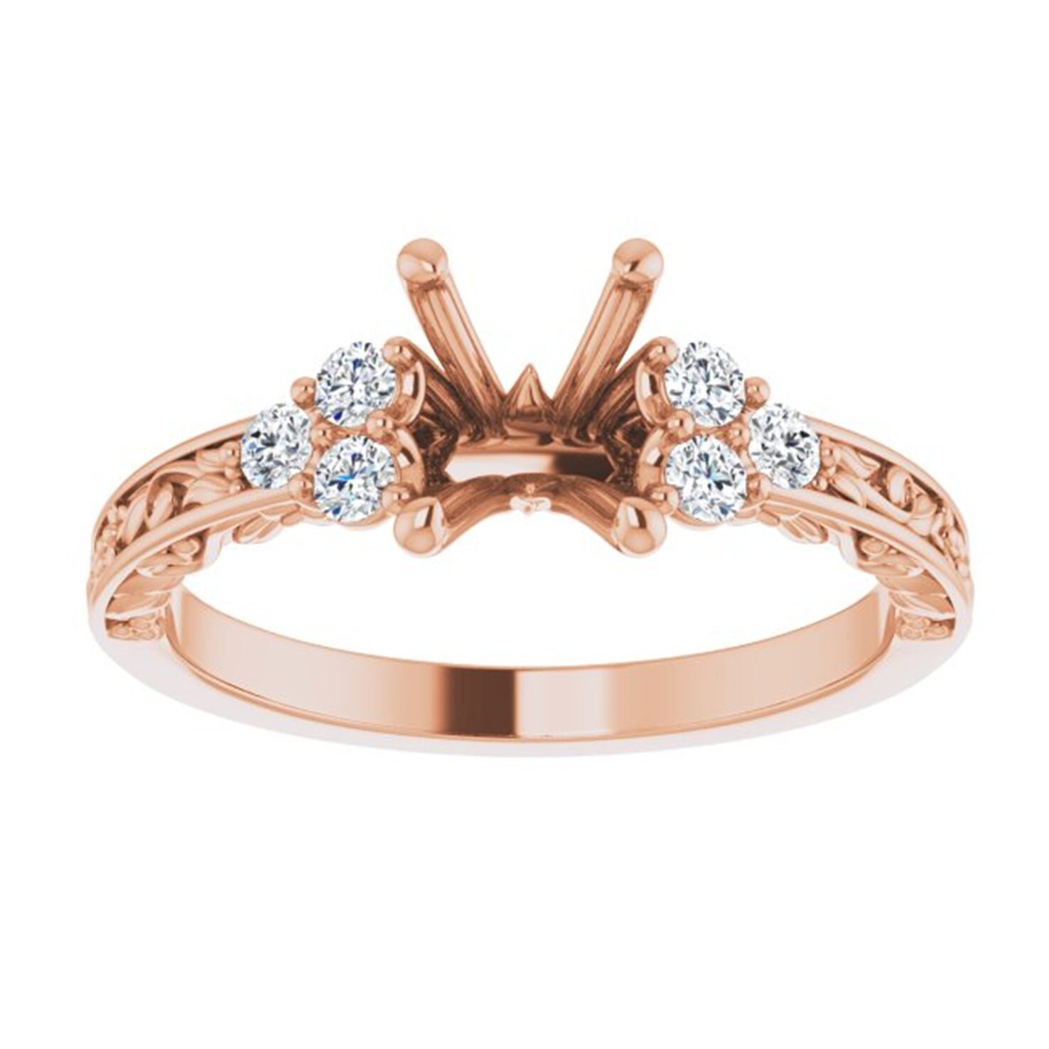 Cherry Blossom Oval Mount Ring Rose Gold, Sakura Oval Diamond Semi ...