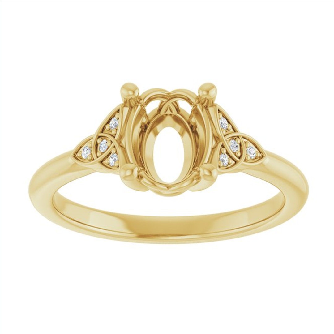 Oval Celtic Knot Mount Ring 14k Yellow Gold, Trinity Oval Diamond Semi ...