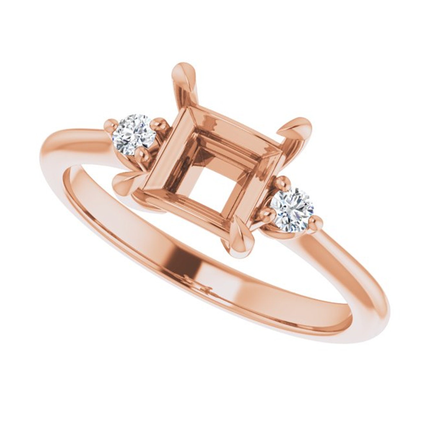 Three Stone Princess Cut Semi Mount Ring Platinum, 3 Stone Square Mount ...