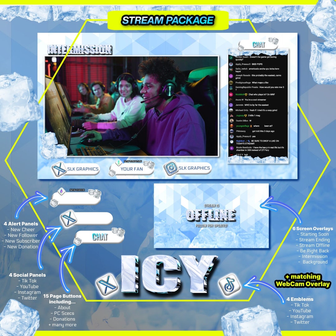 ICY Ice Blue Stream Overlay Package instant Download - Etsy