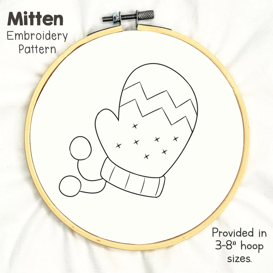 Mitten Embroidery Pattern | Template to Embroider a Winter Mitten - Etsy