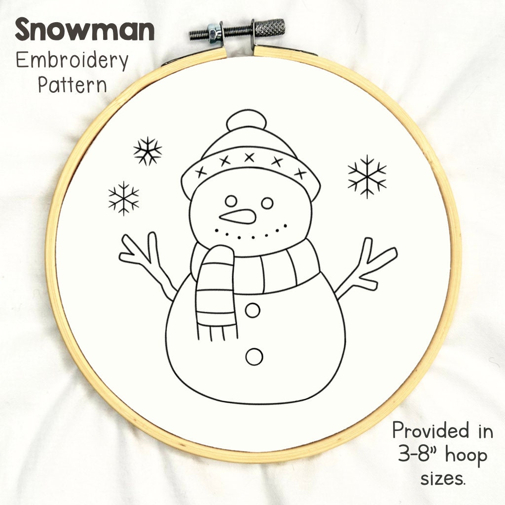 Snowman Embroidery Pattern | Template to Embroider a Snow Man - Etsy