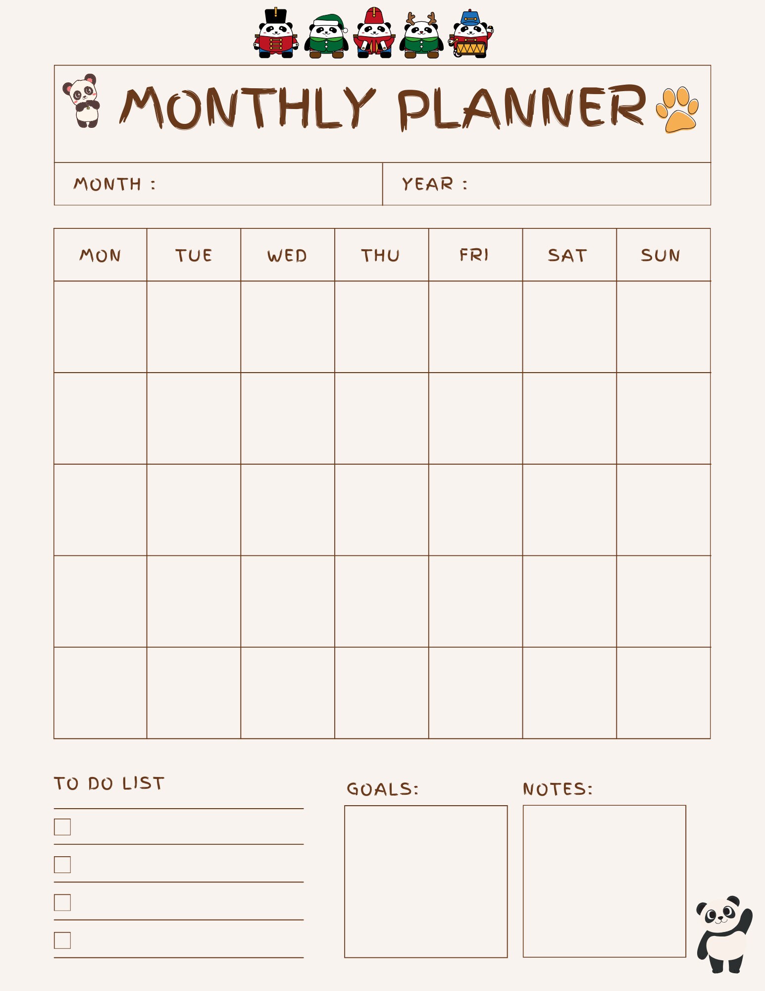 Panda Monthly Planner - Etsy