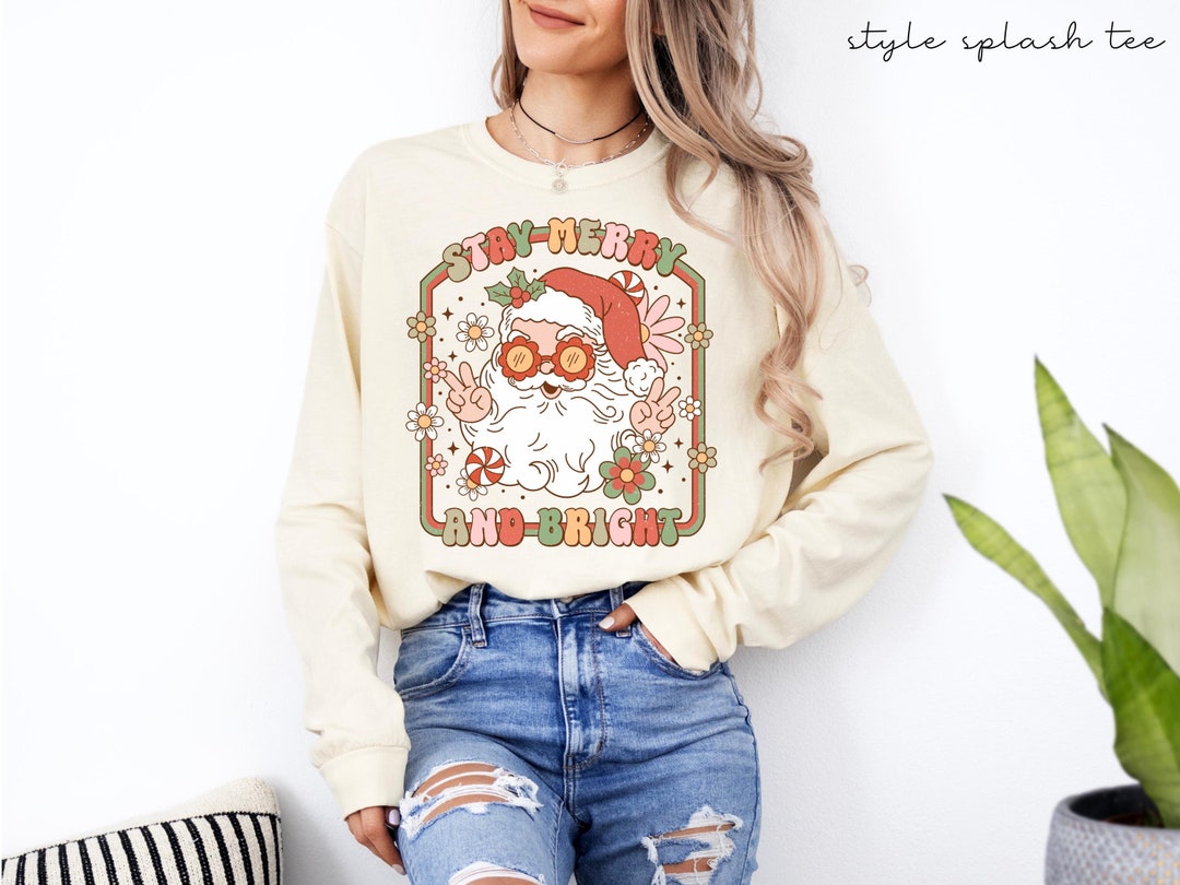 Camiseta Stay Merry And Bright, camiseta navideña de manga larga ...