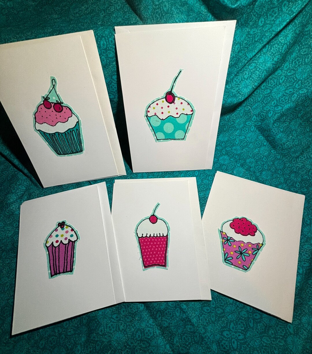 Handcrafted, Fabric Cupcake, Blank Notecards. Perfect for Kids' Party ...