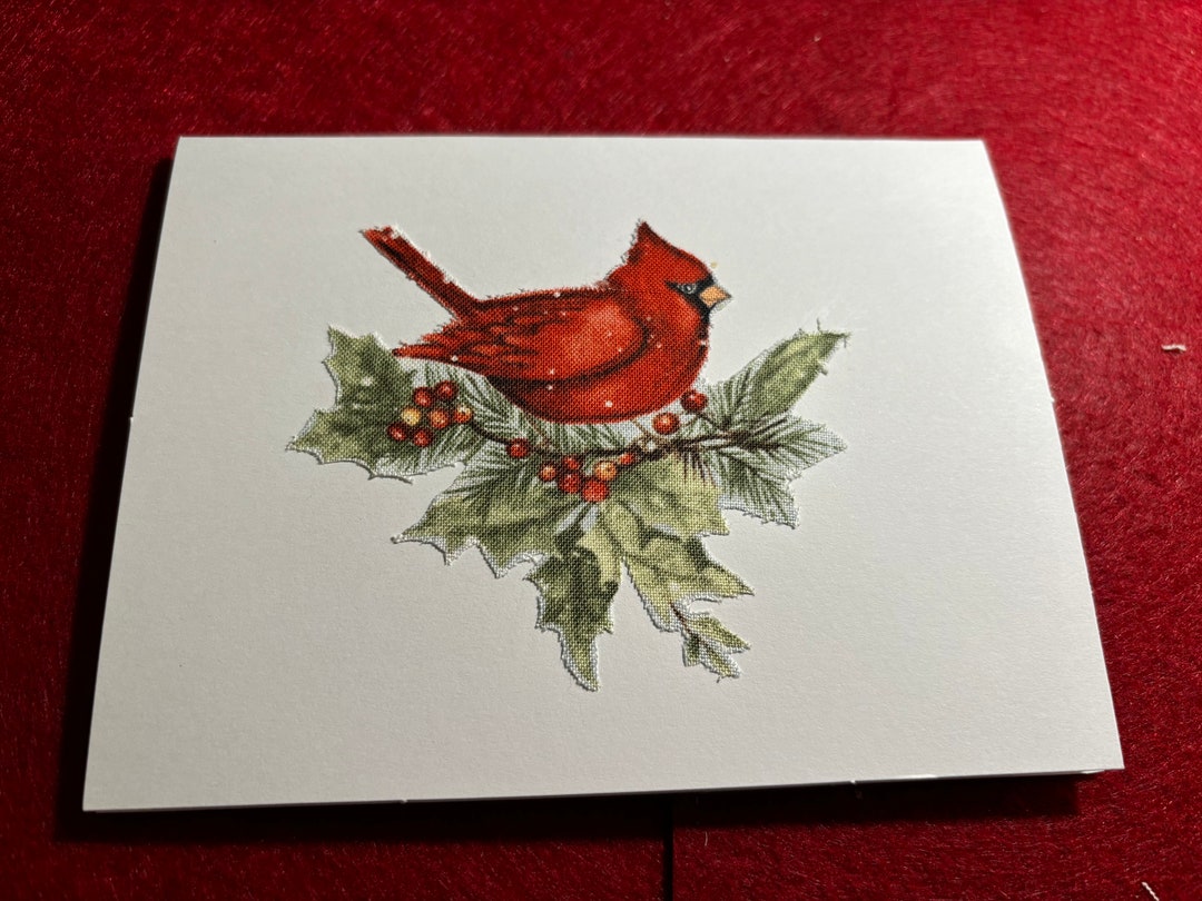 Handcrafted Blank Inside Christmas Cards With Hand Cut Fabric Images