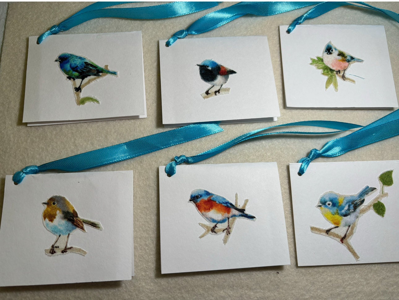Fabric Bird Embellished Gift Tags With Ribbon. Blank Inside. Pack of 6 ...