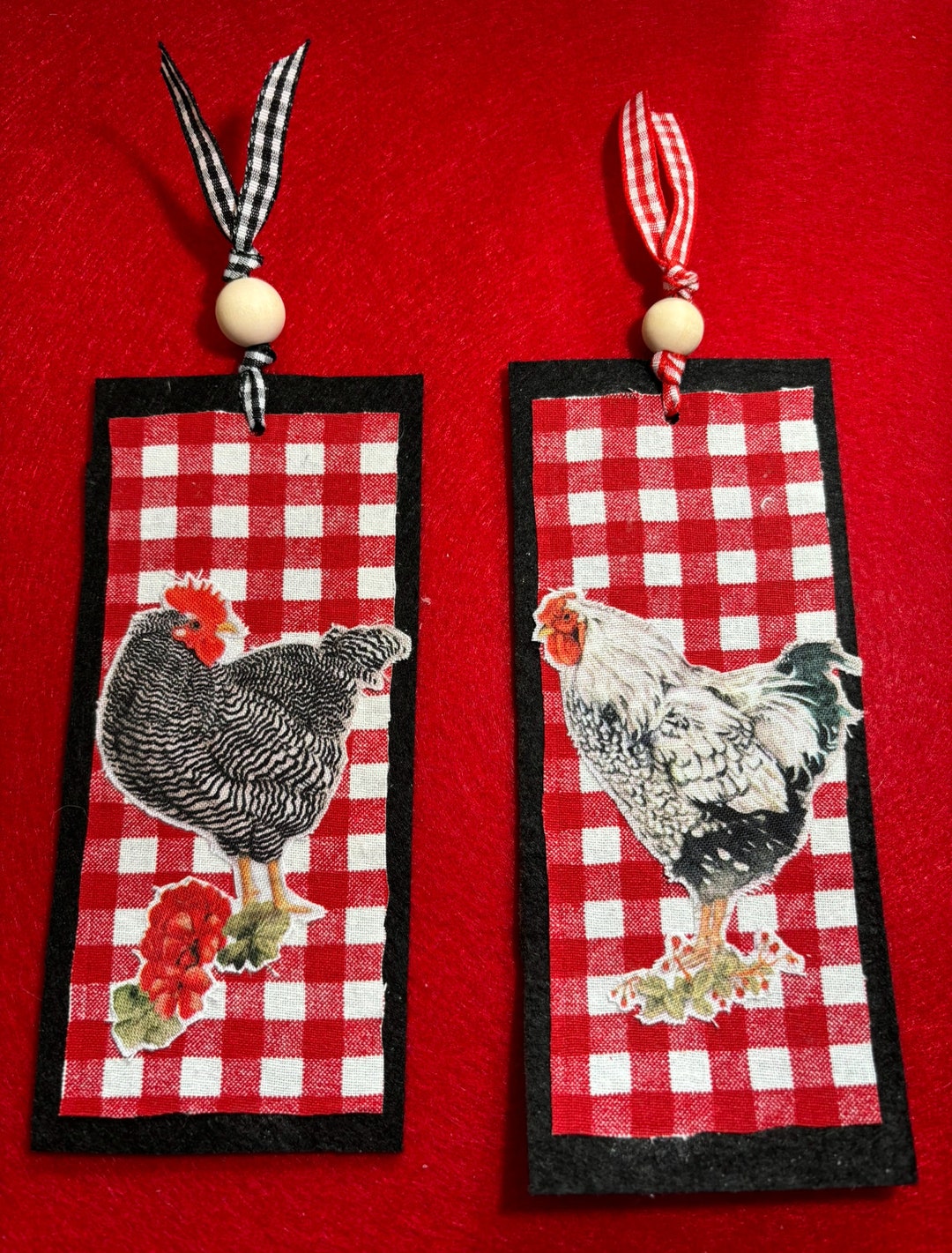 Chicken Bookmarks Made With Felt and Fabric. Black and White Chickens ...