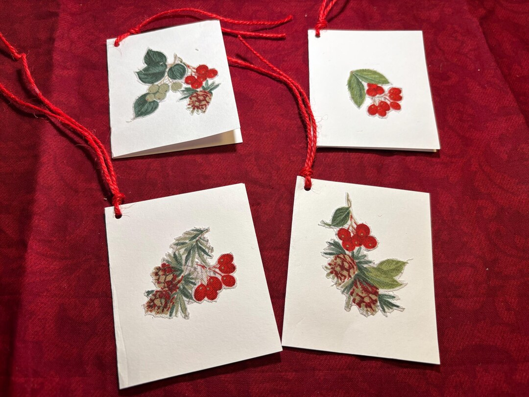 Lovely Christmas Gift Tags With Fabric Berries, Greens, and Pine Cones ...