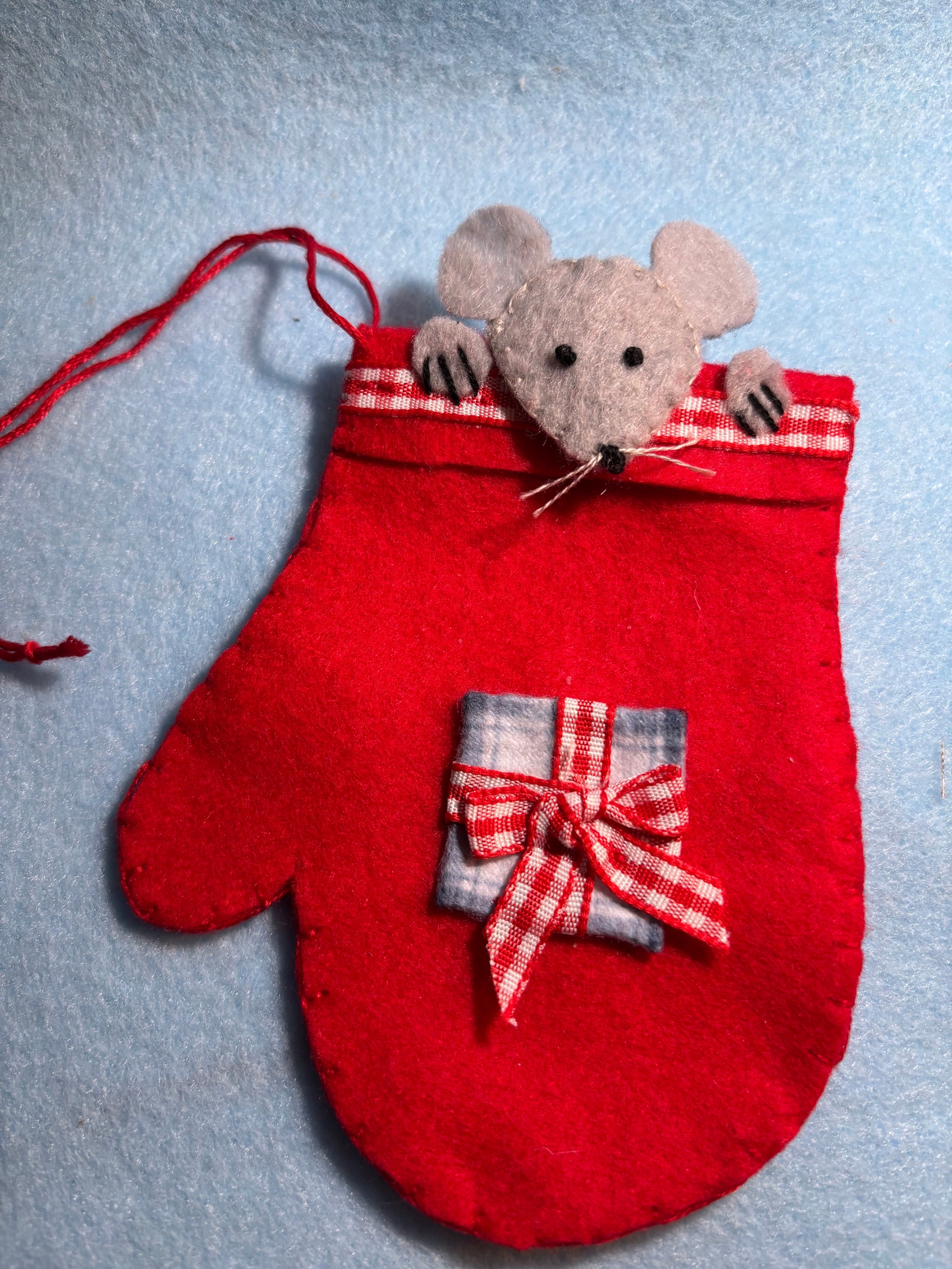 Hand Embroidered, Red Felt Mitten Christmas Ornament With Adorable ...