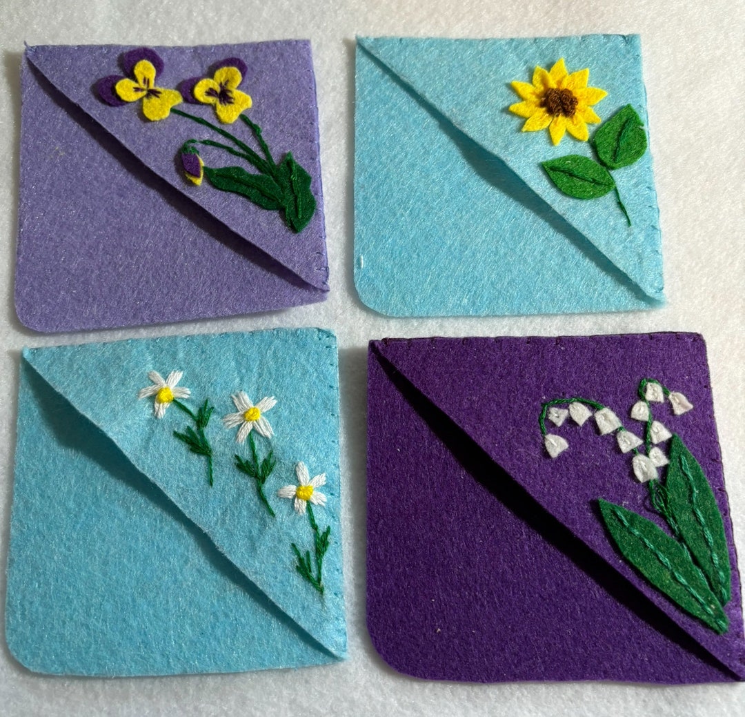 Floral/embroidery Felt Corner Bookmark. Violas, Sunflower, Daisies and ...