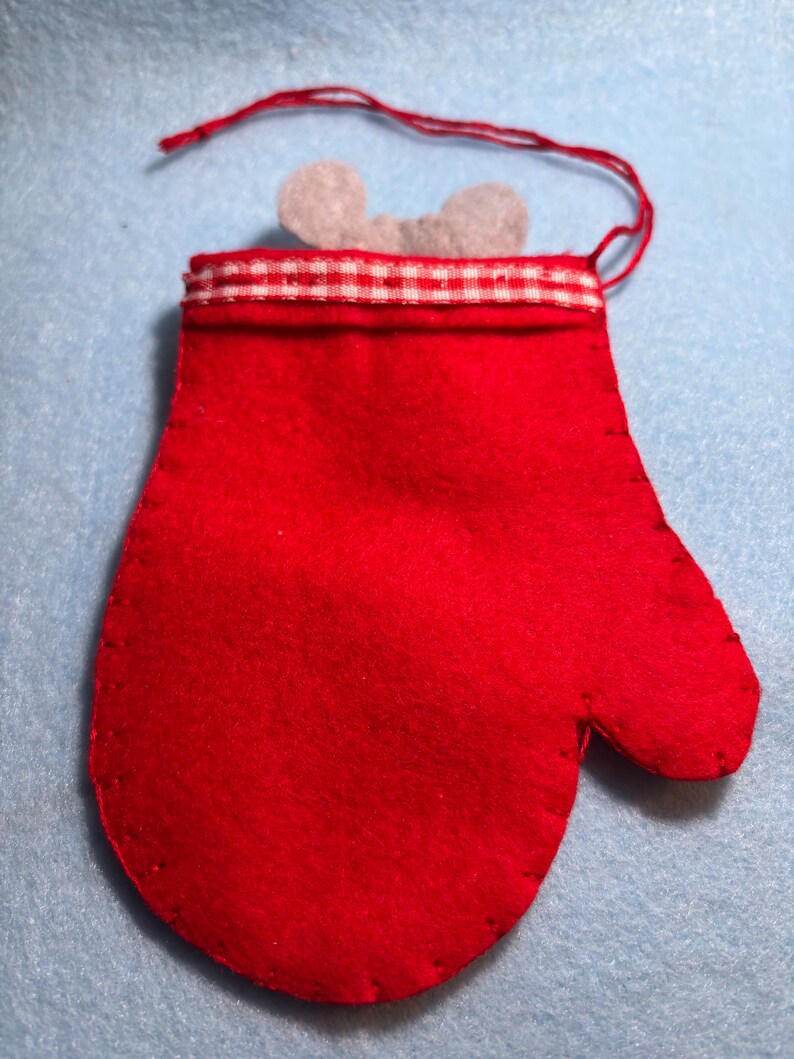 Hand Embroidered, Red Felt Mitten Christmas Ornament With Adorable ...