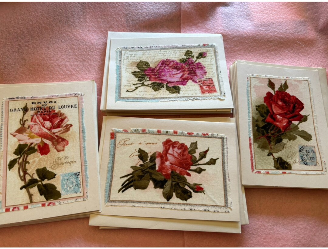 Handcrafted, French Themed, Blank, Rose Postcard Themed Card/notecard ...