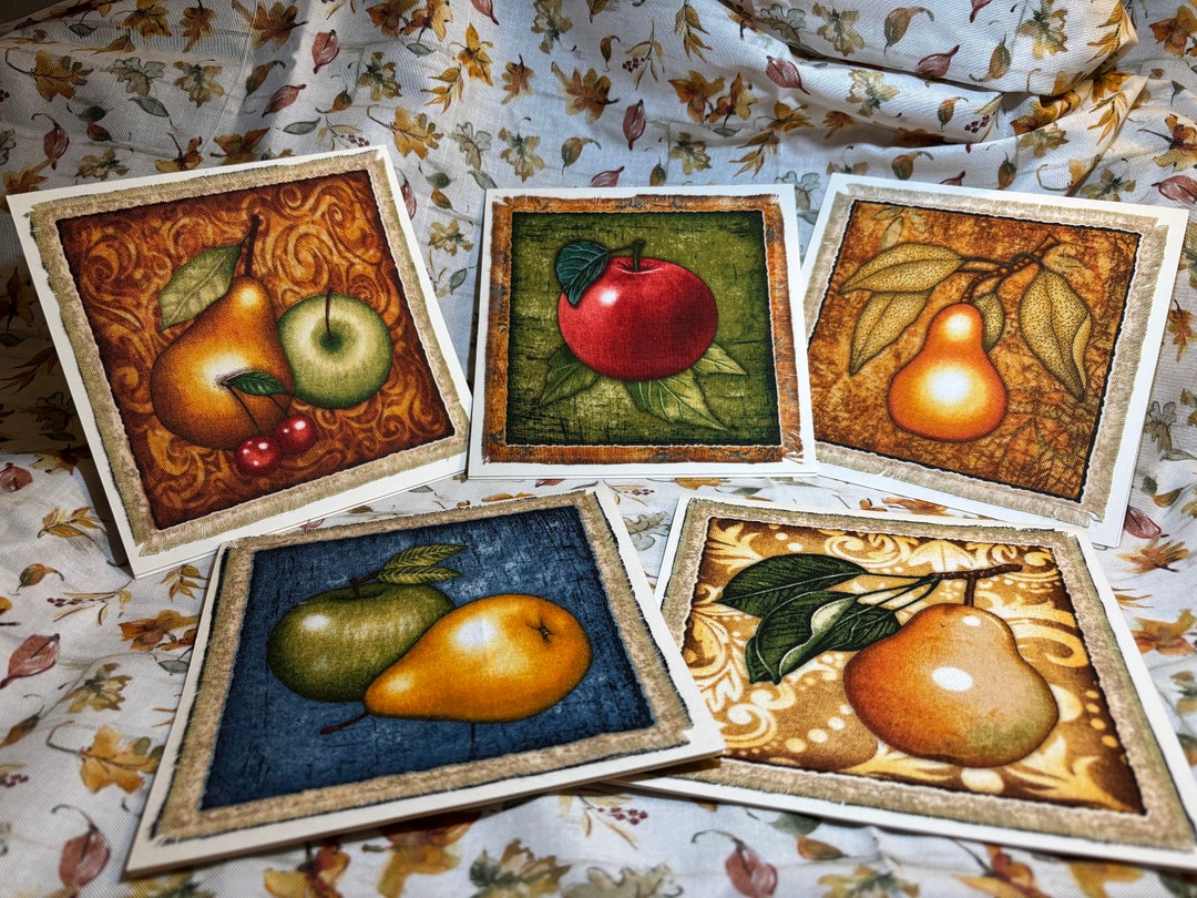 Beautiful, Handcrafted, Fall Fruit Cards. Blank Inside. Fabric Images ...