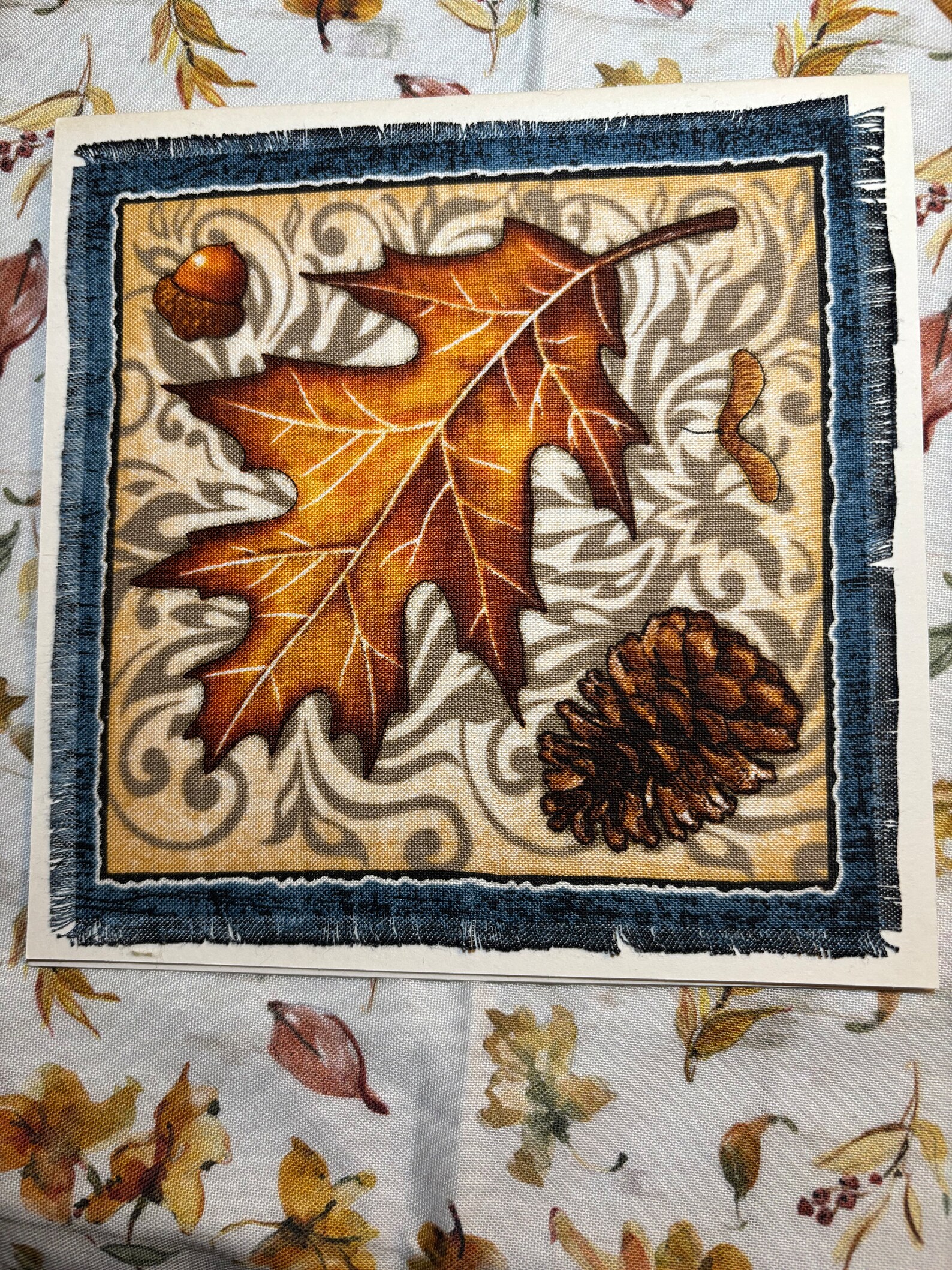 Lovely, Handcrafted, Oak Leaves and Acorns, Autumn Fabric Cards. Blank ...