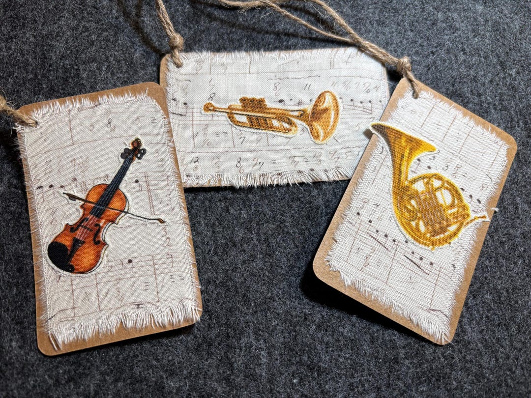 Unique Musical Instrument Gift Tags Made From Fabric on Craft Card ...