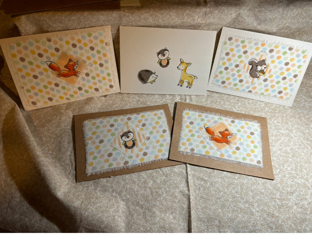 Handcrafted Baby/toddler Cards With Fabric Woodland Animals,(fox ...