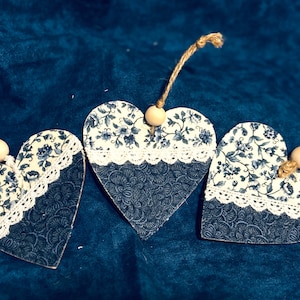 Blue and White Heart Ornament/wall Hanging/door Hanger. Fabric, Wood ...