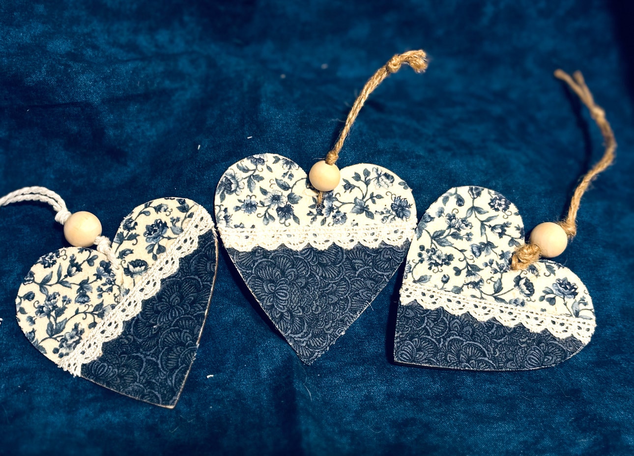 Blue and White Heart Ornament/wall Hanging/door Hanger. Fabric, Wood ...