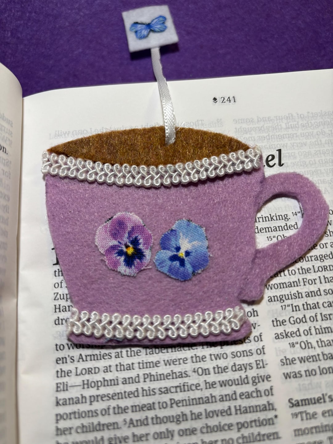 Pansy Teacup/teabag Bookmark Made With Fabric, Felt, Lace, Ribbon ...